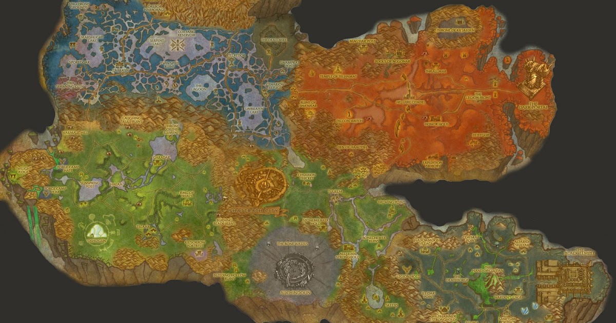 Divine Intervention: Outland Zone Map comprised of 7 zones.